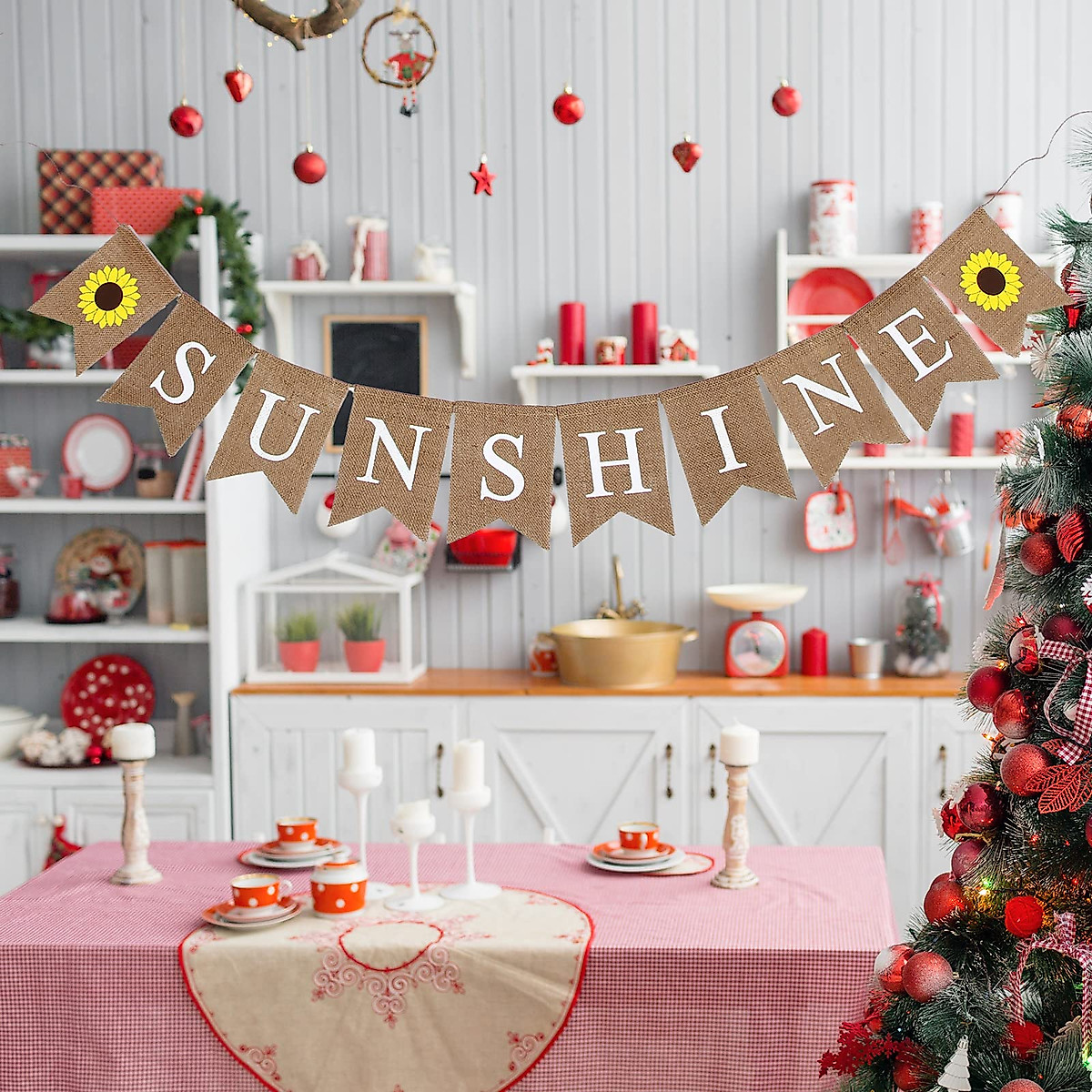 Amosfun You are My Sunshine Banner Sunflower Burlap Banner Swallowtail Linen Bunting Garland for Baby Shower Kids Birhday Party Wedding Decoration