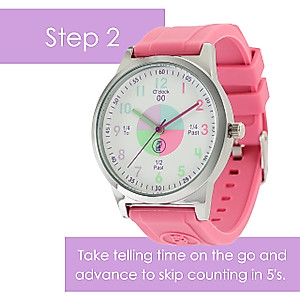 OWLCONIC Telling Time Teaching Clock - Bundled with Kids Watch. Learn to Tell Time Resources. Pink