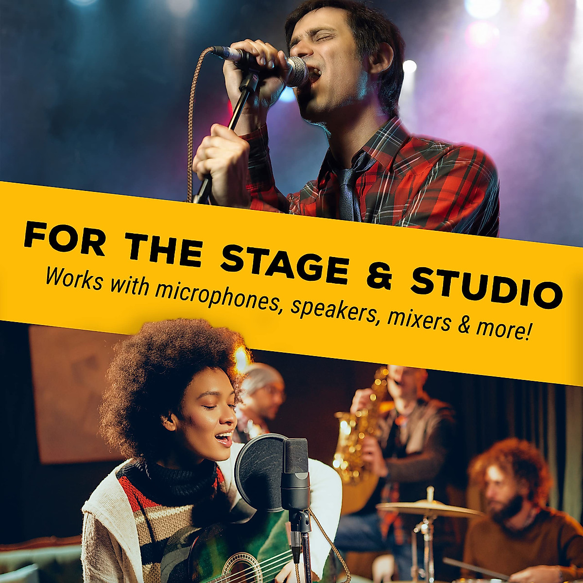 GLS Audio 15 Foot Mic Cable balanced XLR patch Cords XLR male to XLR Female 15 FT microphone Cables Brown Yellow Tweed Cloth Jacket - 15 Feet Mike P