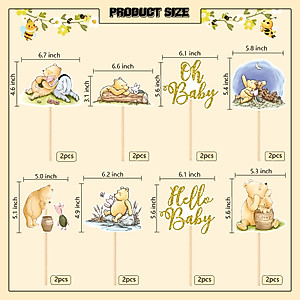 MEMOVAN 16pcs Classic The Pooh Centerpieces for Baby Shower Decorations Winnie Centerpieces Sticks Oh Baby Winnie Table Toppers for Winnie Birthday Party Supplies