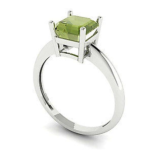 Clara Pucci 1.50 ct Asscher Cut Solitaire Natural Peridot Engagement Wedding Bridal Promise Anniversary Ring 18K White Gold Size 4.75