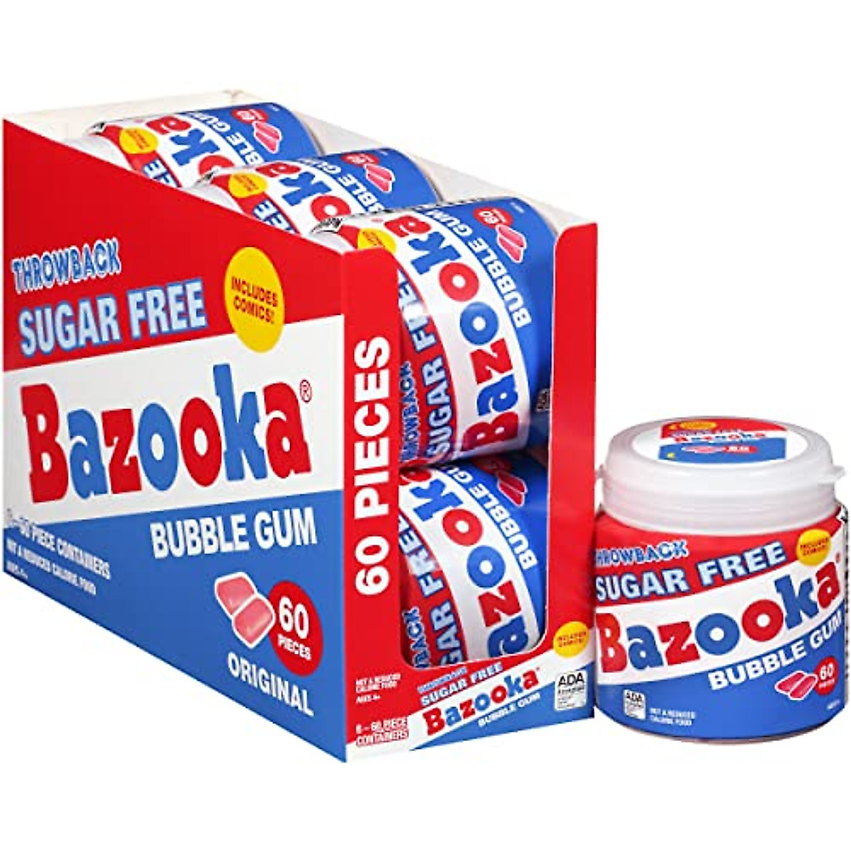 Bazooka Sugar Free Easter Bubble Gum - 60 Count To Go Cup (Pack Of 6) For Easter Basket Stuffers - Pink Chewing Gum Easter Candy In Original Sugarless Flavor - Easter Decorations For Easter Egg Hunts