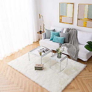 Carvapet 6x9 Shaggy Faux Sheepskin Area Rug – Soft, Luxury White Fur Floor Mat, Bedside Carpet for Bedroom & Living Room