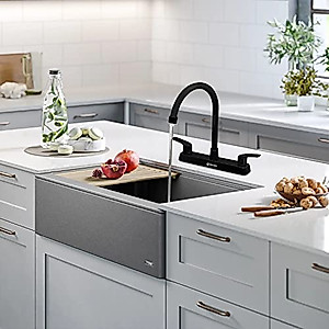 SOLVEX 2 Handle Kitchen Sink Faucet, Matte Black High Arc 360 Swivel Stainless Steel Pipe 3 Hole Kitchen Faucet, Commercial Modern Chrome Kitchen Sink Faucet, SP-80066-N