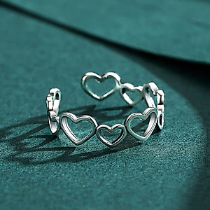 Eternity Love Heart Sterling Silver Open Statement Rings for Women Girls Adjustable Minimalist Hollow Hearts Promise Engagement Ring Stacking Finger Band Forever Love Tail Ring Fashion Jewelry Gifts Christmas Day (Heart in Heart)
