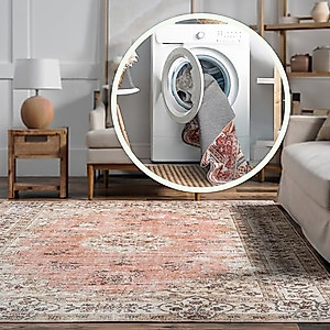 nuLOOM Ren Vintage Floral Machine Washable Ultra Thin Area Rug, 8x10, Peach