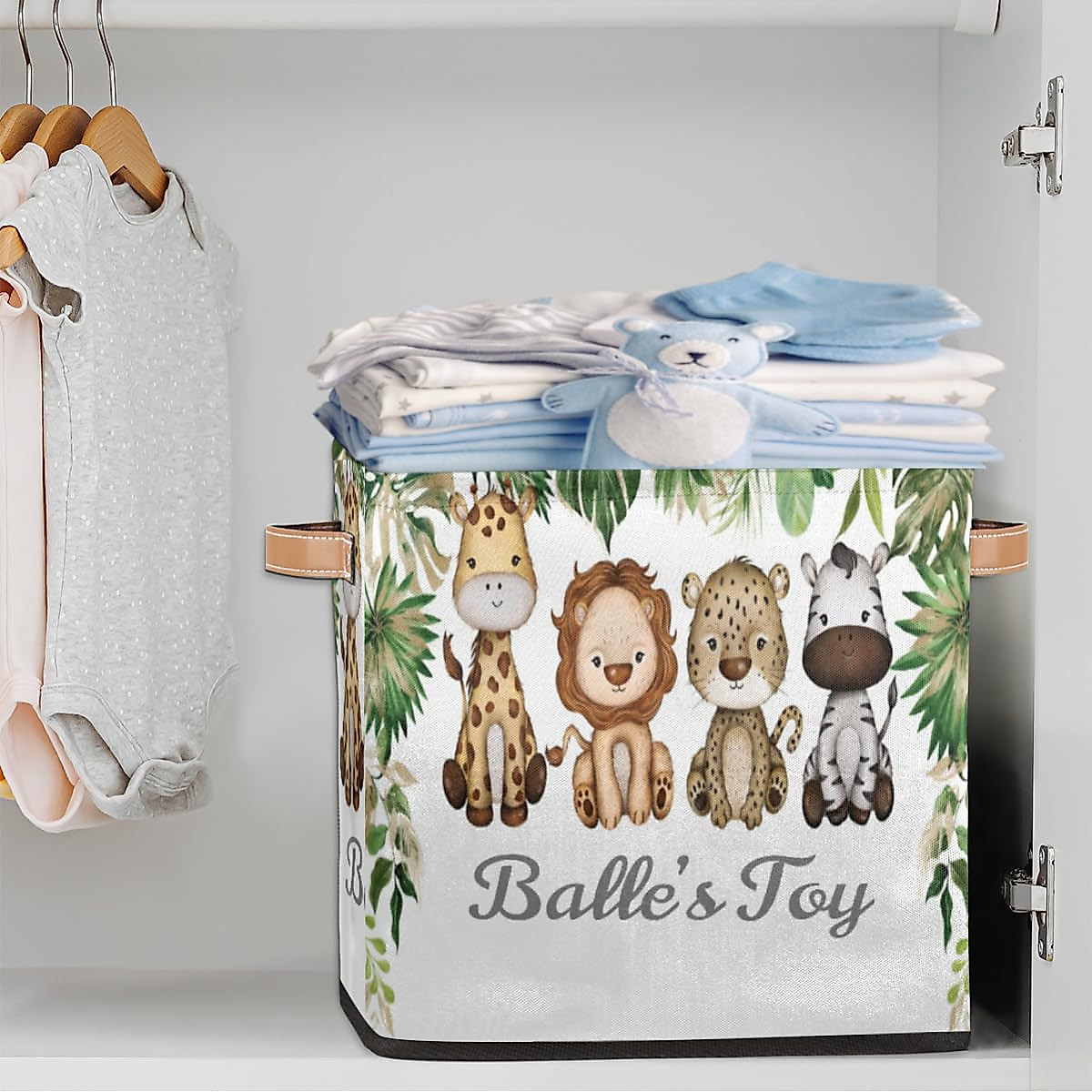 RIRIX Personalized Storage Bin, Custom Storage Baskets for Organizing with Handles, Foldable Storage Box for Closet Cloth Baskes Toy Jungle Safari Animals Boy