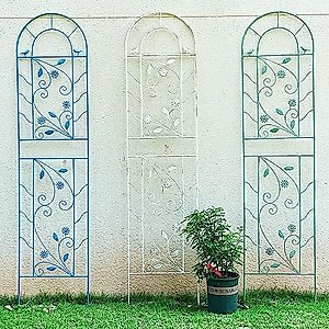 2 Pack Distressed Metal Garden Trellis Rustproof Sturdy Black Iron Trellis Plants Support for Climbing Rose Vine Vegetable Flower Ivy Grape Cucumber Clematis (Color : White, Size : 2pcs-210cm(82.6in