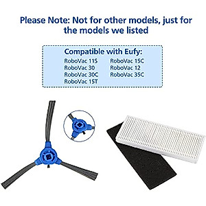 isinlive Replacement Parts Compatible with eufy RoboVac 11S RoboVac 30 RoboVac 30C RoboVac 15C RoboVac 12 RoboVac 35C RoboVac 15T Accessory, 19 Pack (10 Filters + 8 Side Brushes + 1 Rolling Brush)