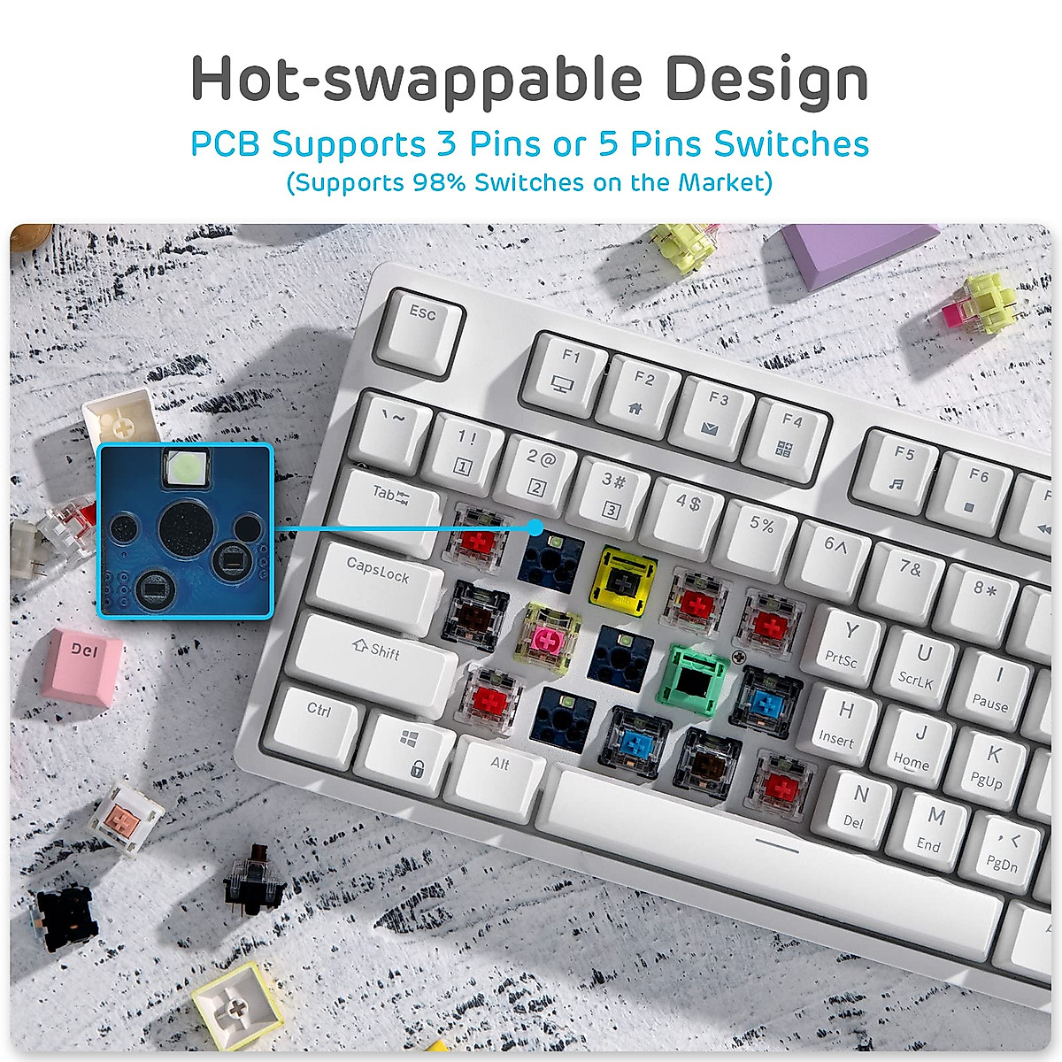 RK ROYAL KLUDGE RK89 85% Triple Mode BT5.0/2.4G/USB-C Hot Swappable Mechanical Keyboard, 89 Keys Compact Mechanical Keyboard with Detachable Frame & Software (Hot-Swappable Red Switch, White)