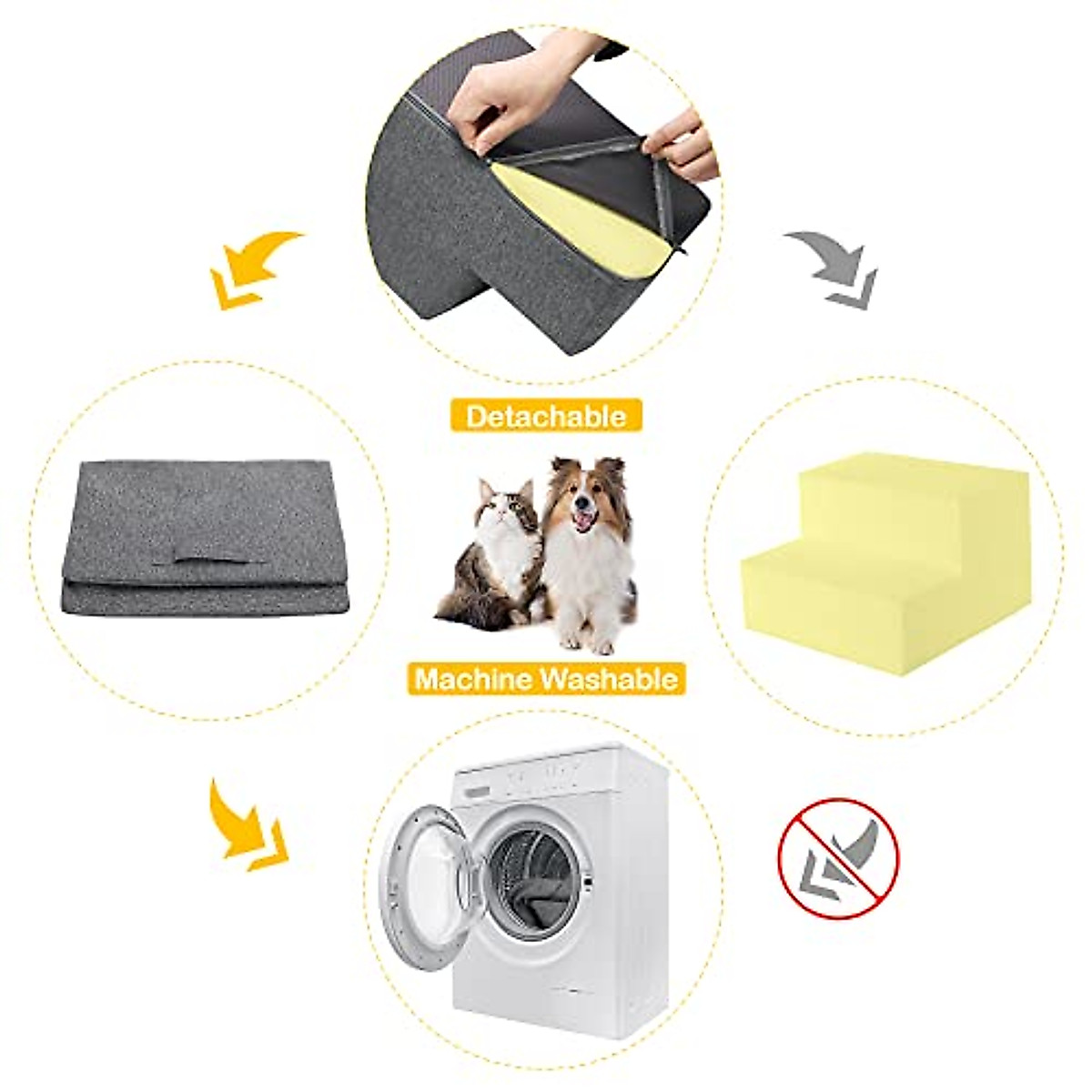 Sted Pet Stairs Dog Stairs 2 Steps, High Density Foam Dog Stairs for Couch, Widen Steps Pet Stairs with Non-Slip Bottom, Removable Washable Cover, Ideal for Older Injured Small Dogs Cats, Grey