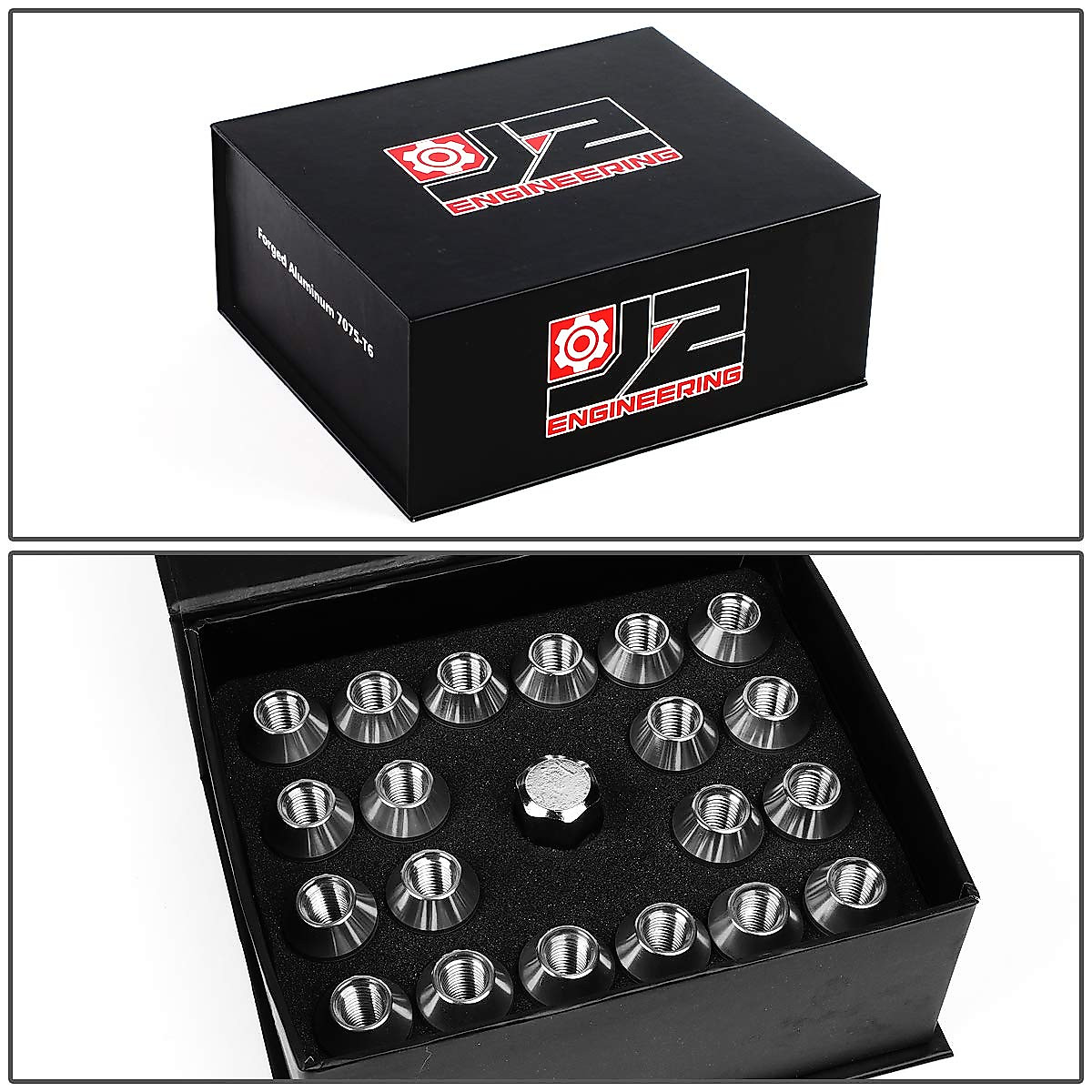 J2 Engineering 7075 Aluminum Silver M12 x 1.5 20Pcs L: 35mm Close End Lug Nut w/Socket Adapter