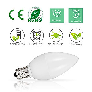 TAIYALOO LED C7 S6 1W Night Light Bulbs, 10 Watt Light Bulbs Equivalent, Warm White 3000K, E12 Candelabra Base, Small Light Bulb for Bedroom Porch, Hallways, Salt Lamp, Chandeliers (5 Pack)