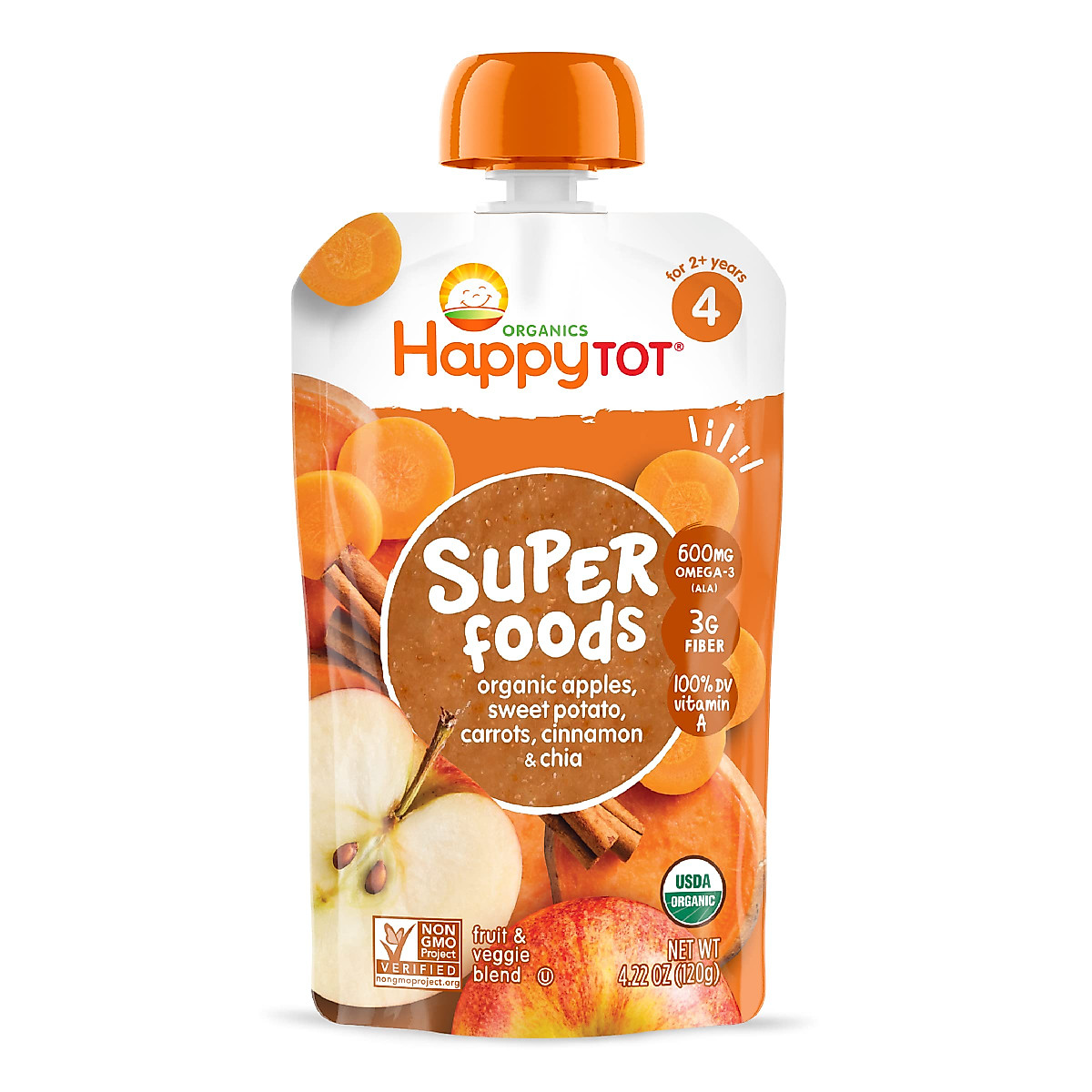Happy Tot Organics Super Foods, Sweet Potato, Apple, Carrot & Cinnamon, 4.22 Ounce (Pack of 1)