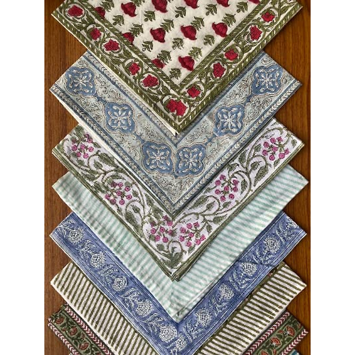 Napkins, Kitchen Towels, Table Decor, Table Linen, Cotton Cloth Border Napkins, Size 20"x 20", Hand Block Print Lunch, Dinner Napkins (Mix Border Napkin, Set of 8-20x20 Inch)