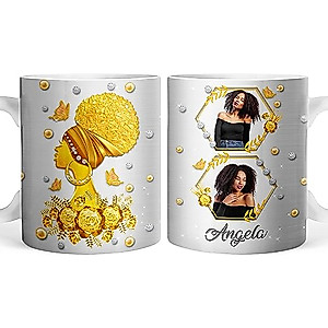 White Ceramic Coffee Mug Photo Mugs Personalized Picture Custom Name Birthday Gifts For Black Women Friends Girls Jewelry Style Novelty Tea Cup Table Desk Accessories 11 And 15 Oz