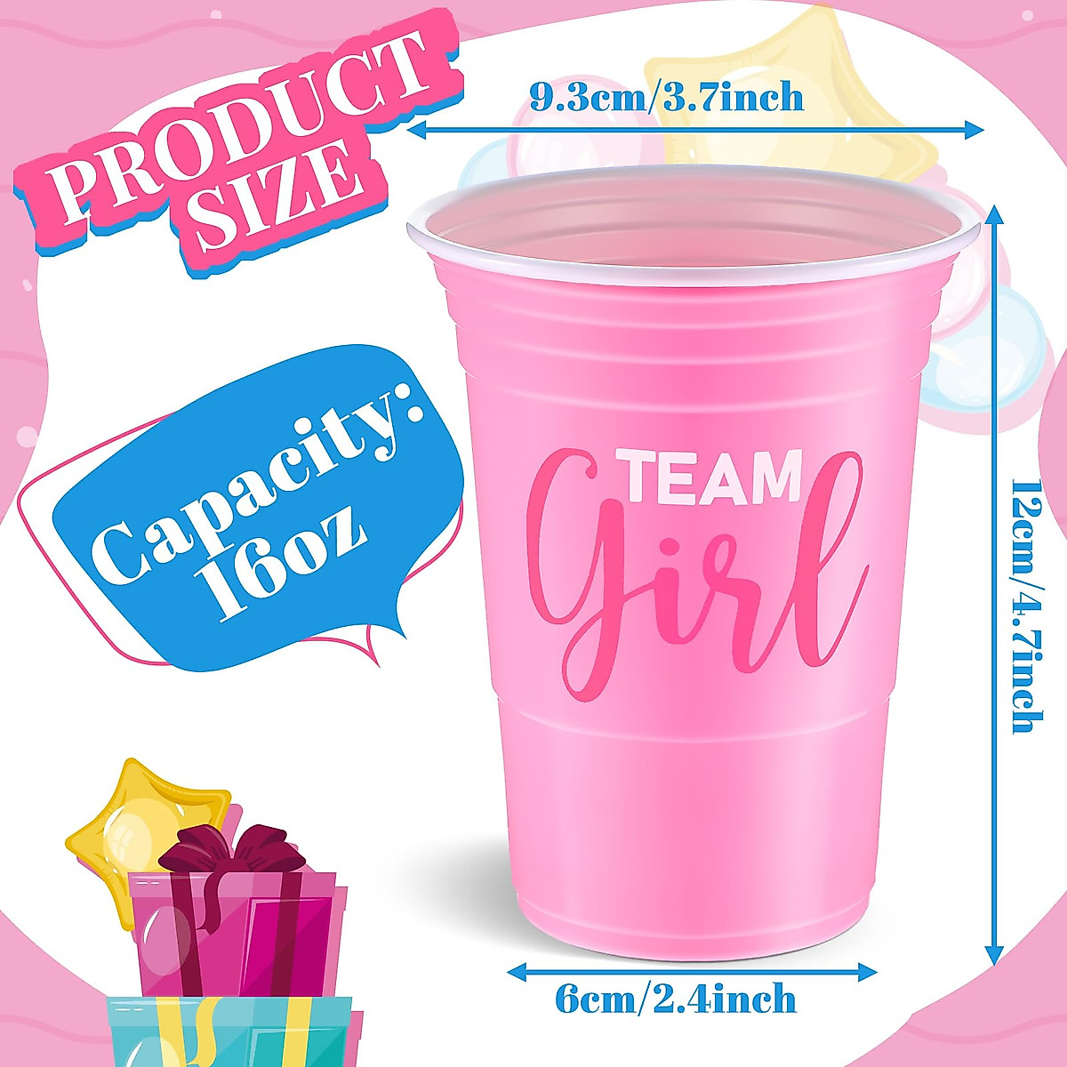 Norme 60 Pcs Gender Reveal Plastic Cups 16 oz Team Boy Team Girl Gender Reveal Cups Disposable PP Baby Shower Cups Blue Pink Plastic Cups Gender Reveal Party Supplies for Beverage Drink Tableware