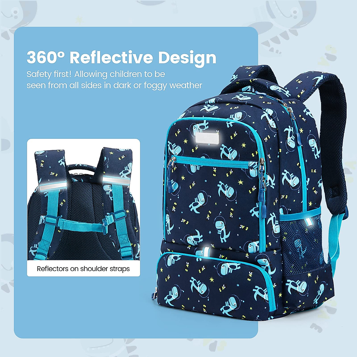 MACWE Kids Backpack with Insulated Pocket for Lunch Box - Cute Kindergarten Backpack for Boys Girls - Comfort Elementary Bookbags Gifts for Children - Dinosaur