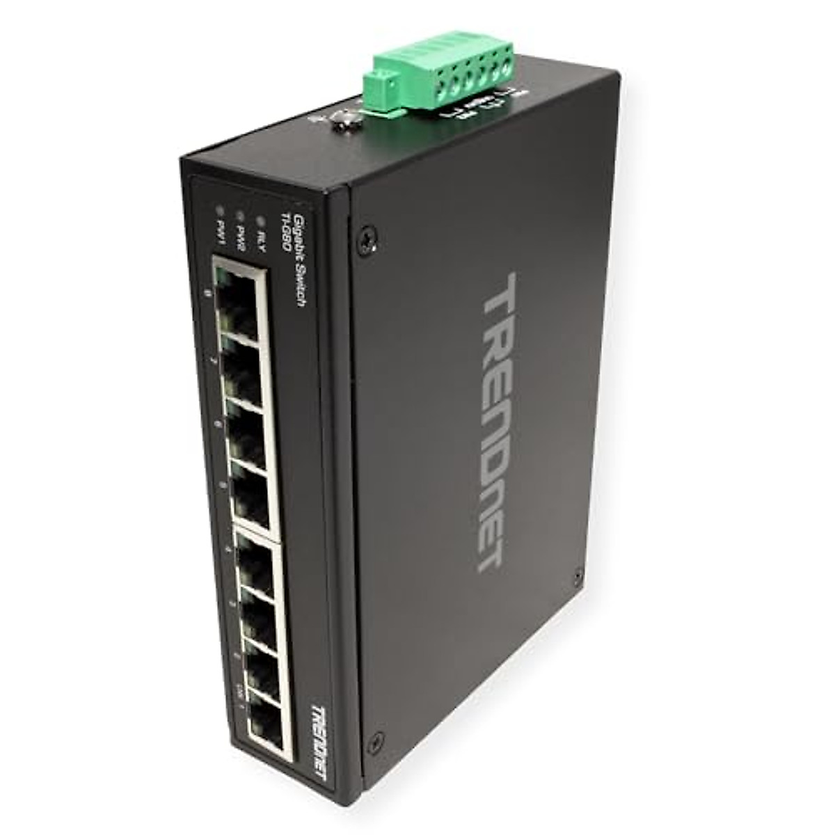 TRENDnet 8-Port Hardened Industrial Gigabit DIN-Rail Switch, 16 Gbps Switching Capacity, IP30 Rated Metal Housing (-40 to 167 ºF), DIN-Rail & Wall Mounts Included, Lifetime Protection, Black, TI-G80