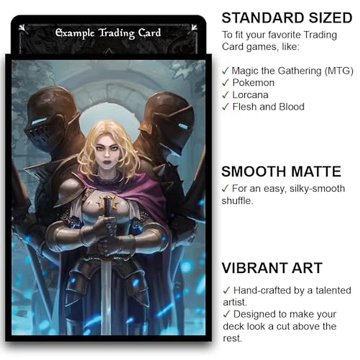 Fantasy North - Sara Falcross - Knight Captain - 100 Smooth Matte TCG Trading Card Sleeves - Fits Magic MTG Commander Pokemon and Other Card Games - Playing Card Sleeves