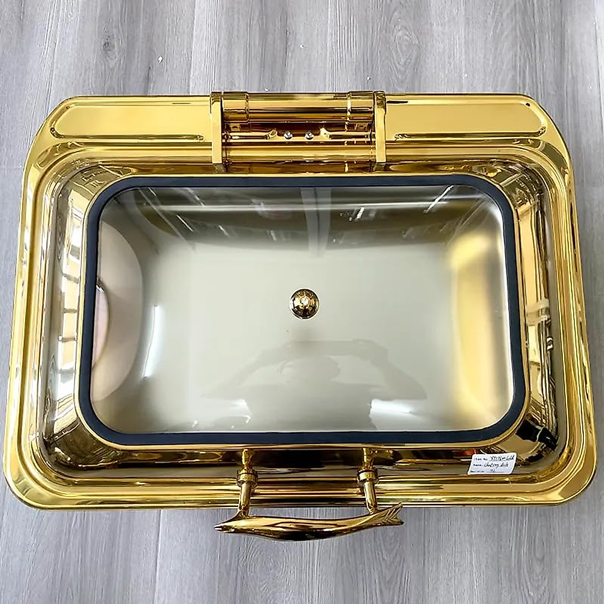 HONHPD 10L Stainless Steel Thickened Buffet Stove, Commercial Hotel Restaurant Breakfast Heating Furnace, Hydraulic Transparent Cover Buffet Stove, Chafing Dish Buffet Set, Gold（Full Size）