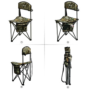 PORTAL Extra Large Quick Folding Tripod Stool with Backrest Fishing Camping Chair with Carry Strap (Camo)