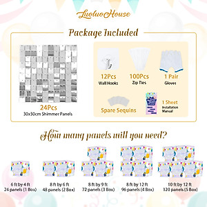 Silver Shimmer Backdrop Disco Backdrop Wedding Silver Shimmer Wall Backdrop Panels Christmas Glitter Wall Background for Bachelorette Party Bridal Shower Stage Panel(24 Packs)