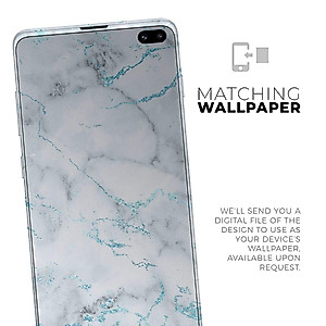 DesignSkinz Marble & Digital Blue Frosted Foil V4 Protective Vinyl Decal Wrap Skin Cover Compatible with The Samsung Galaxy S20 (Screen Trim & Back Glass Skin)