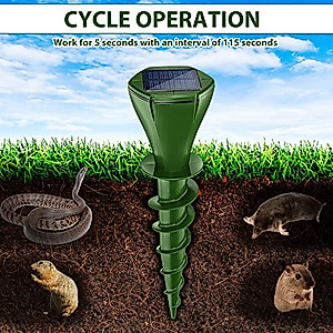 Qualirey Mole Repellent Screw Solar Powered Ultrasonic Groundhog Repeller Mole Deterrent Spikes Snake Vole Gopher Armadillo Repellent Groundhog Deterrent Vibration Stake for Lawn Garden Yard (4 Pack)