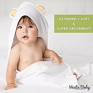 Bamboo Baby Hooded Bath Towel and Washcloth Set for Sensitive Skin, Natural Eco-Friendly 30 x 30 inch Soft Absorbent Towel for Babies, Toddlers, Infants, Little Kids