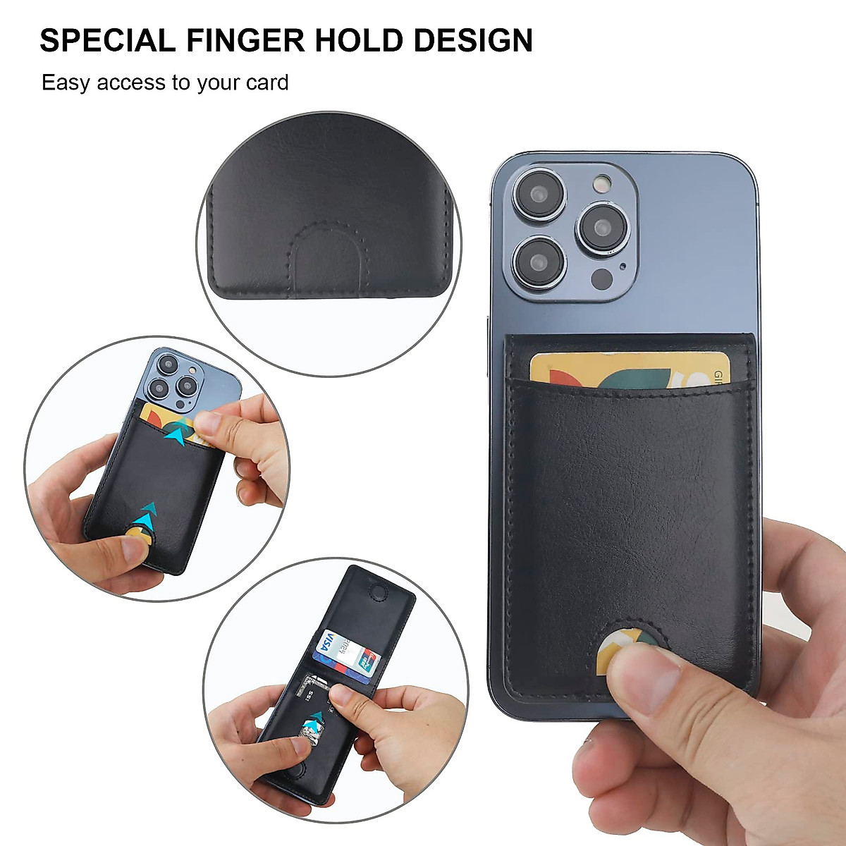 KIHUWEY for MagSafe Wallet Card Holder with Magnetic, Mag Safe Leather Detachable Kickstand RFID Wallet for iPhone 16/15/14/13/12 Pro Max Plus Not for iPhone 13/12 Mini (Black)