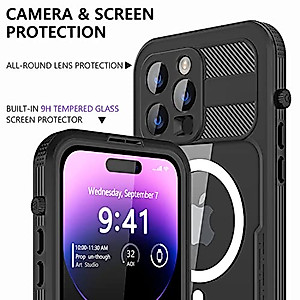 Protebox for iPhone 14 Pro Max Waterproof Case, Built-in 9H Tempered Glass Screen [12 FT Military Drop-Proof] [Full Body Shockproof Dustproof] Protective Phone Case 6.7" (Black/Clear)