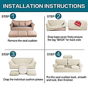 4 Piece Sofa Covers For 3 Cushion Couch Sofa Slipcover Soft Couch Cover For Dogs-Washable Sofa Furniture Covers With 3 Individual Cushion Covers,Feature Jacquard Fabric(3 Cushion Sofa, Biscotti Beige)