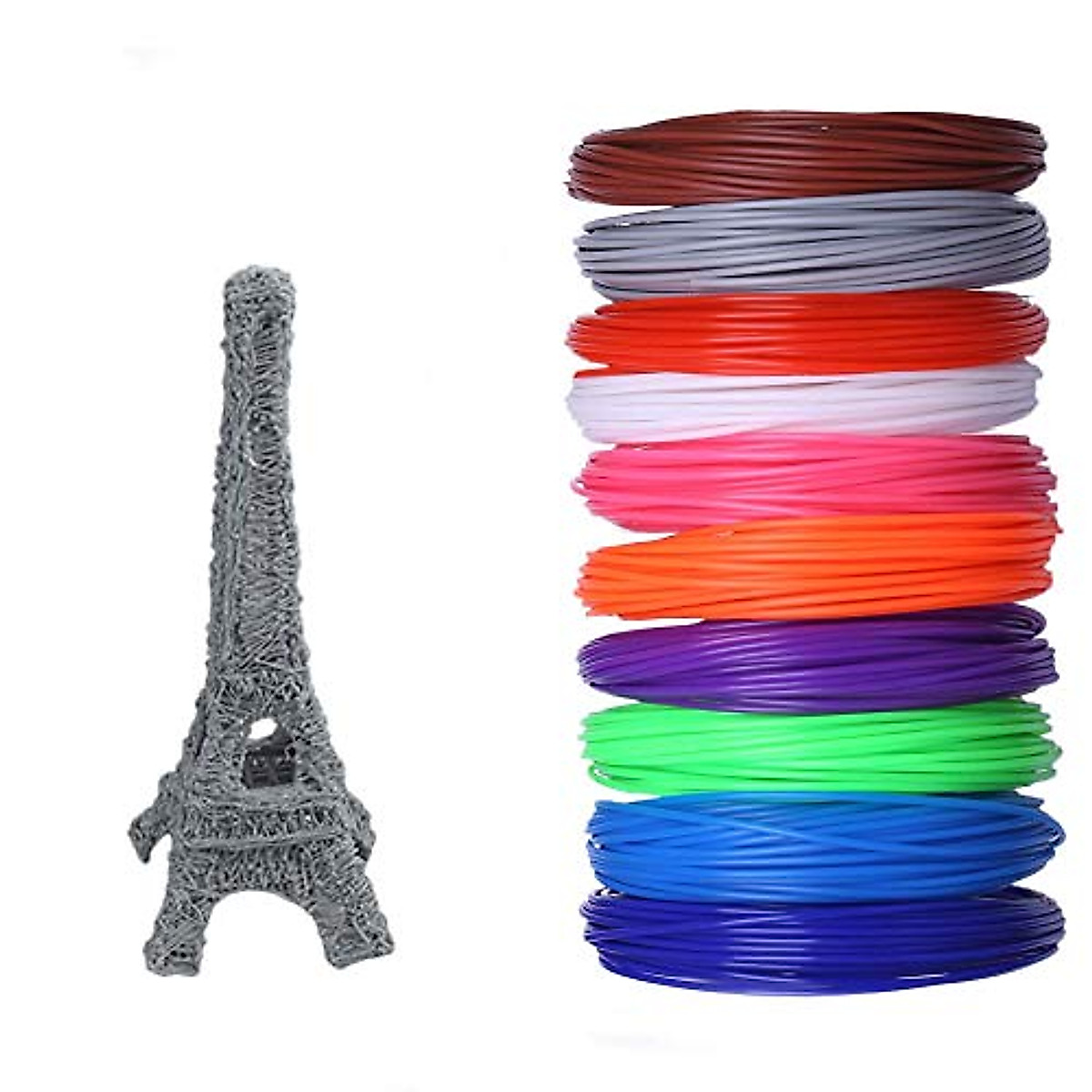 AKOAK Environmental Protection Material 3D Pen/3D Printer Filament,1.75mm Low Temperature PCL Filament Refills,Pack of 5(Black,White,Silver,Grey,Nude),16.4 Feet Each Color