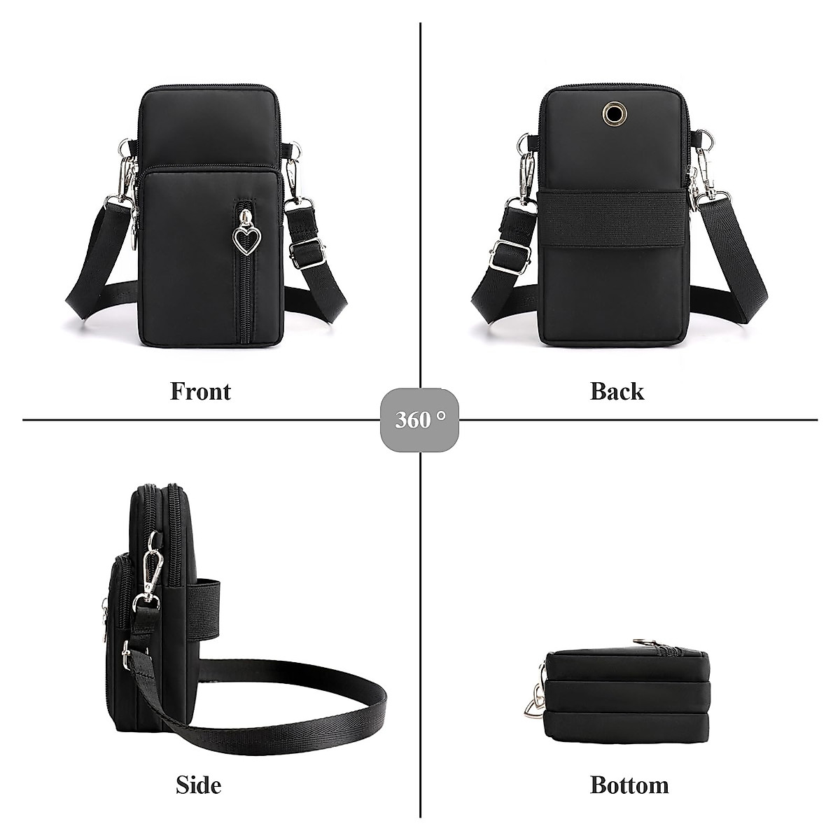 WITERY Cell Phone Crossbody Bag - Nylon Waterproof Small Cell Phone Purse Wallet, Travel Purses Wristlet Women Teen Girls with Adjustable Strap