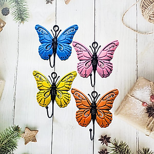 Snnshun 4 Pcs Butterfly Coat Hooks, Towel Wall Hooks Hanging, Room Wall Decoration Creative Sticky Hooks, Cute Iron Hook for Hanging Hats, Coats, Scarves, Bags, Keys