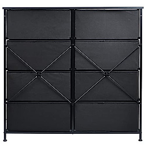 8 Drawers Extra Large Double Dresser Upgrade Fabric Storage Organizer Clothes Drawer with Wooden Tabletop Easy Pull Fabric Bins Organizer Unit for Bedroom Hallway Entryway Closet-Black