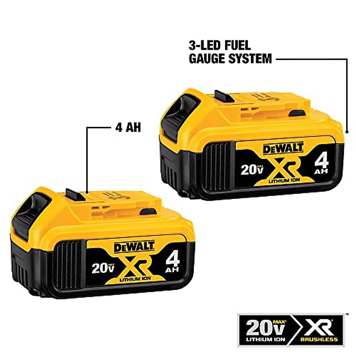 DEWALT 20V MAX* XR Battery, 4.0-Ah, 2-Pack (DCB204-2) , Black