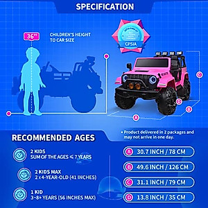 Joywhale 24V 2 Seater Kids Ride on Car Truck 4WD Battery Powered Motorized Easy-Drag Truck, with 4x75W Powerful Engine, Soft Braking, Remote Control, Suspension & Free Car Cover, 2023 New Model, Pink