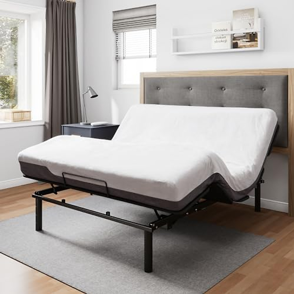 GOLDORO Queen Size Adjustable Bed Frame, Electric Bed Base, Wireless Remote Control, Whisper Quiet Durable Motor, Independent Head and Foot Incline, Adjustable Leg Heights