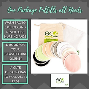 Round or Contoured | Washable Reusable Bamboo Nursing Pads | Organic Bamboo Breastfeeding Pads | Medium (10cm) | 14 Pack with 2 Bonus Pouches & Free E-Book