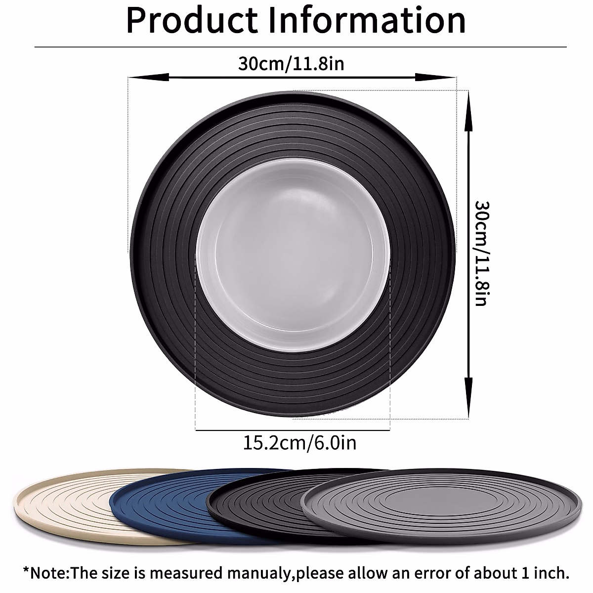 Ptlom Silicone Pet Feeding Mat for Dogs and Cats Placemat 2 Pack, Non-Slip Waterproof Dog Bowl Mats for Food and Water, Small Medium Pets Puppy Tray Mat Prevent Residues Spill to The Floor, Black