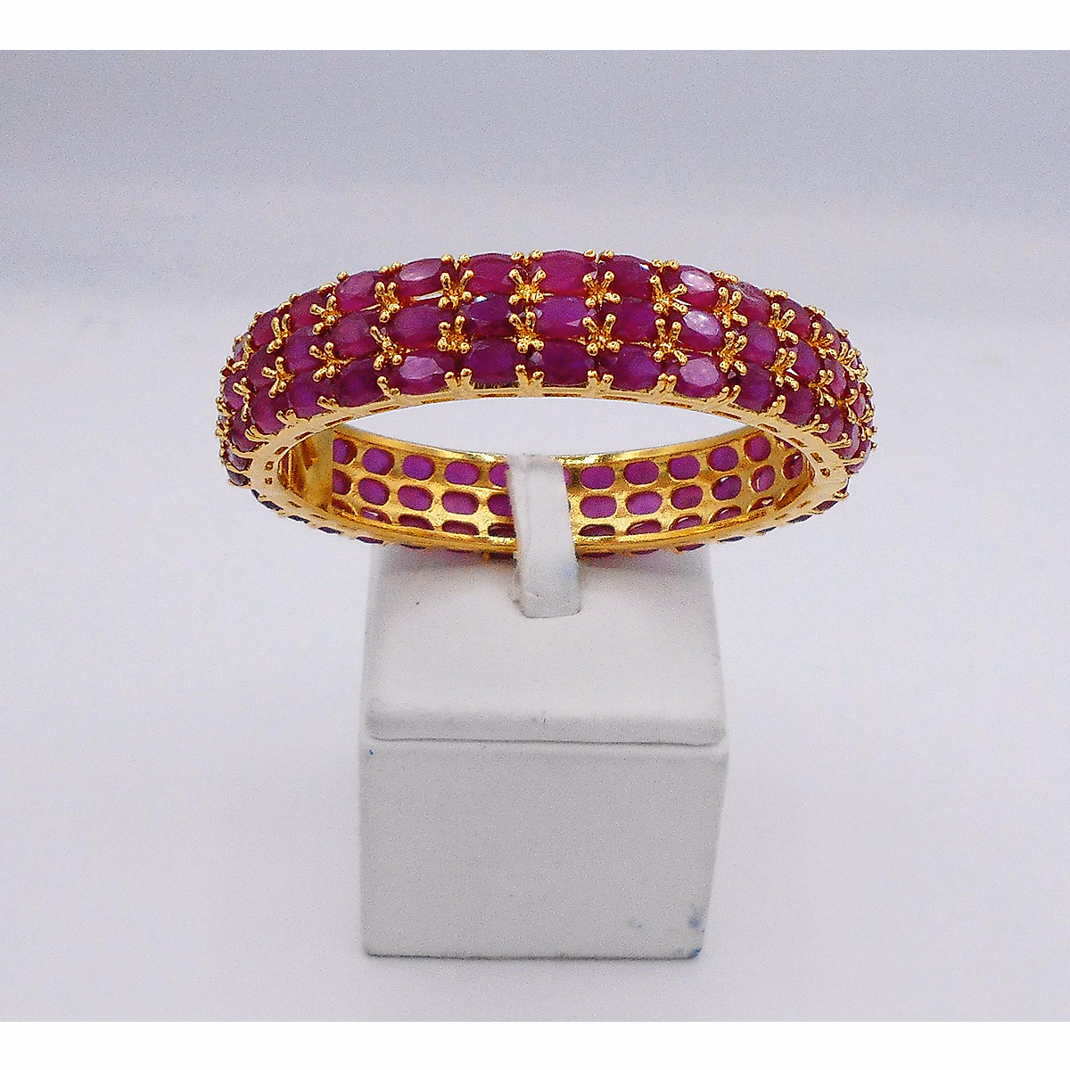 arrawana77 Rare Thai Jewelry Gorgeous 22k 23k 24k Yellow Gold Plated Women Rare Thai Cubic Zirconia CZ AAA Syn Ruby Bracelets Cuff Bangle 13 MM, 6.5 inch