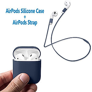 AirPods Case Protective, FRTMA AirPods Silicone Skin Case with Sport Strap for Apple AirPods (Midnight Blue)