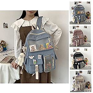 Eagerrich Kawaii Backpack with Cute Pin Accessories Plush Pendant for School Bag Student Girl Backpack Super-Capacity Waterproof Travel Backpack(Black)