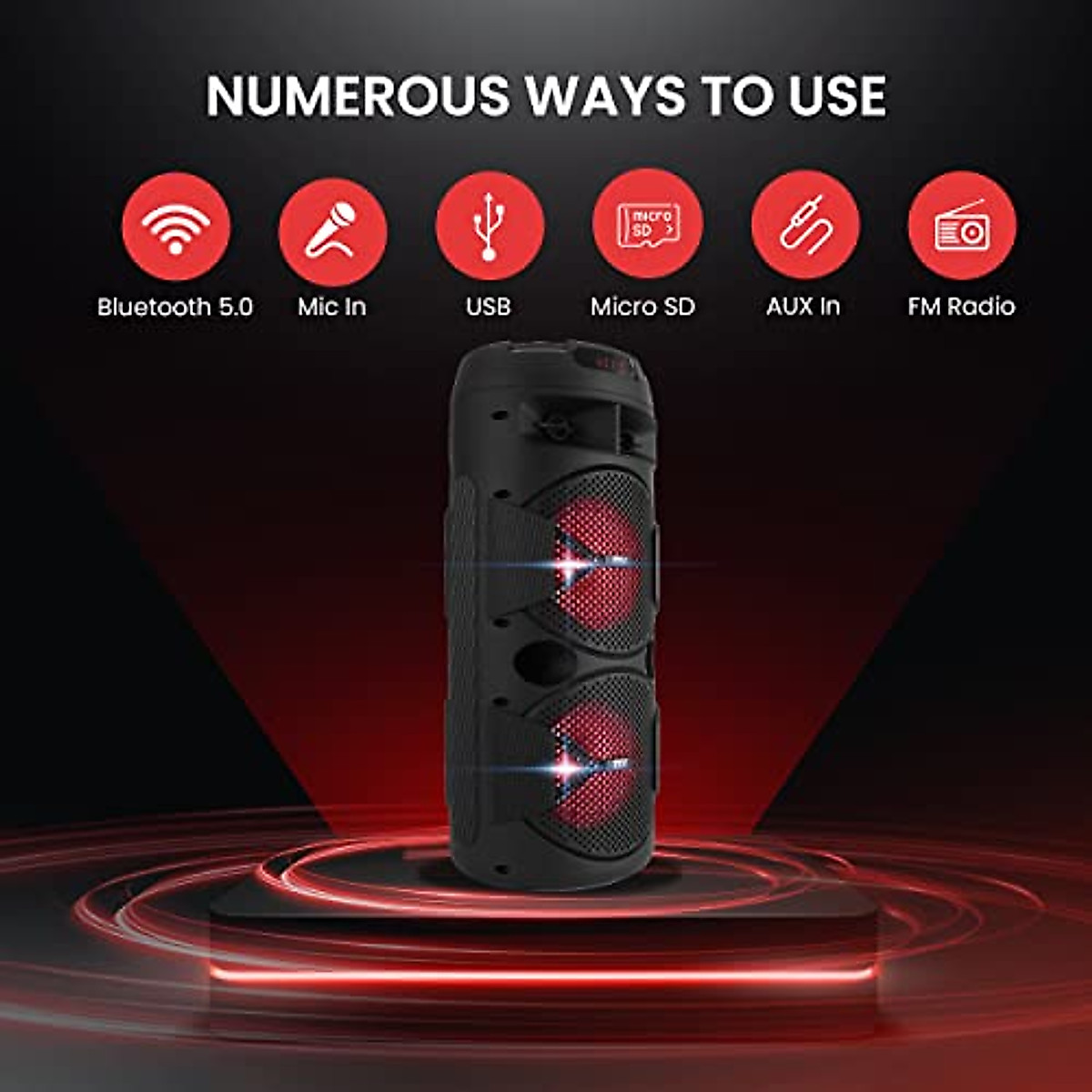 Pyle Portable Bluetooth PA Speaker-300W Dual 8" Rechargeable Indoor/Outdoor BT Karaoke Audio System-TWS, Party Lights, LED Display, FM/AUX/MP3/USB, 6.5mm in, Carry Handle-Wireless Mic, Remote Control