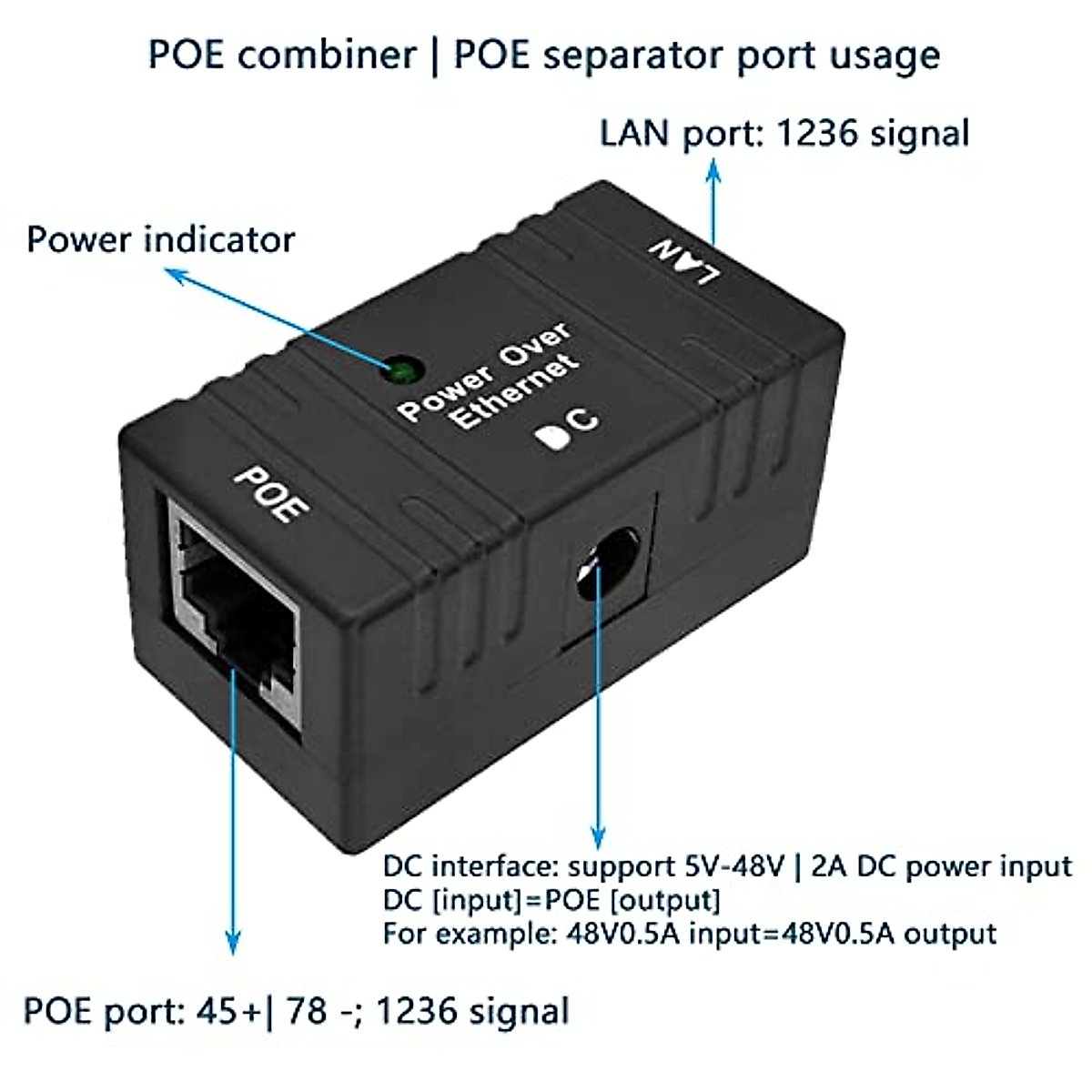 CERRXIAN 100M POE Combiner Adapter, Active PoE Splitter Power Over Ethernet, POE Power Supply Module 5-48v for CPE Wireless AP Monitoring Etc(2-Pack)