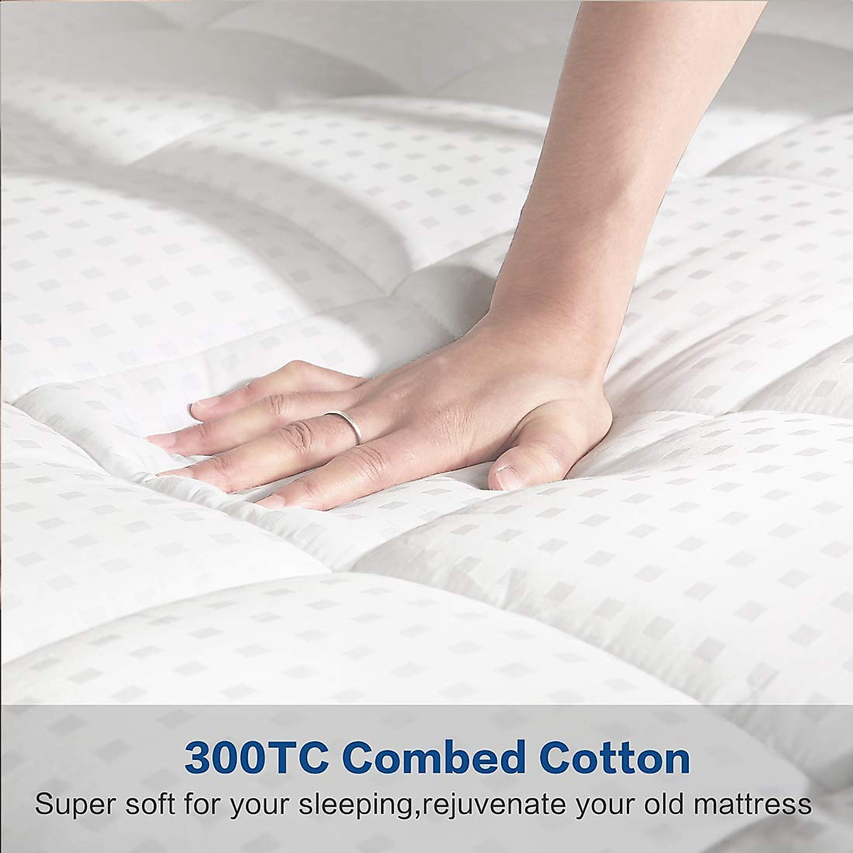 Abakan King Mattress Pad Cover Pillow Top Down Alternative Fill Cotton Top Cooling Breathable Soft Mattress Topper Fitted 8"-21" Deep Pocket
