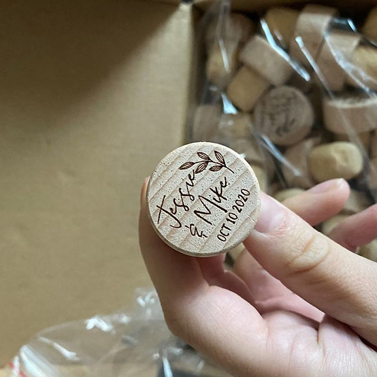 Customized Wood Wine Stopper -Wedding Party Favor Decor Personalized Bottle Cork Toppers with Laser Design Name Gift for Guest Wedding Winery Wine Stopper Customization,Custom,30pcs