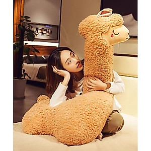 Hofun4U Llama Plush Pillow, 51 Inch Alpaca Plush Long Body Pillow, Alpaca Stuffed Animal, Christmas Holiday Birthday Gift (Brown)